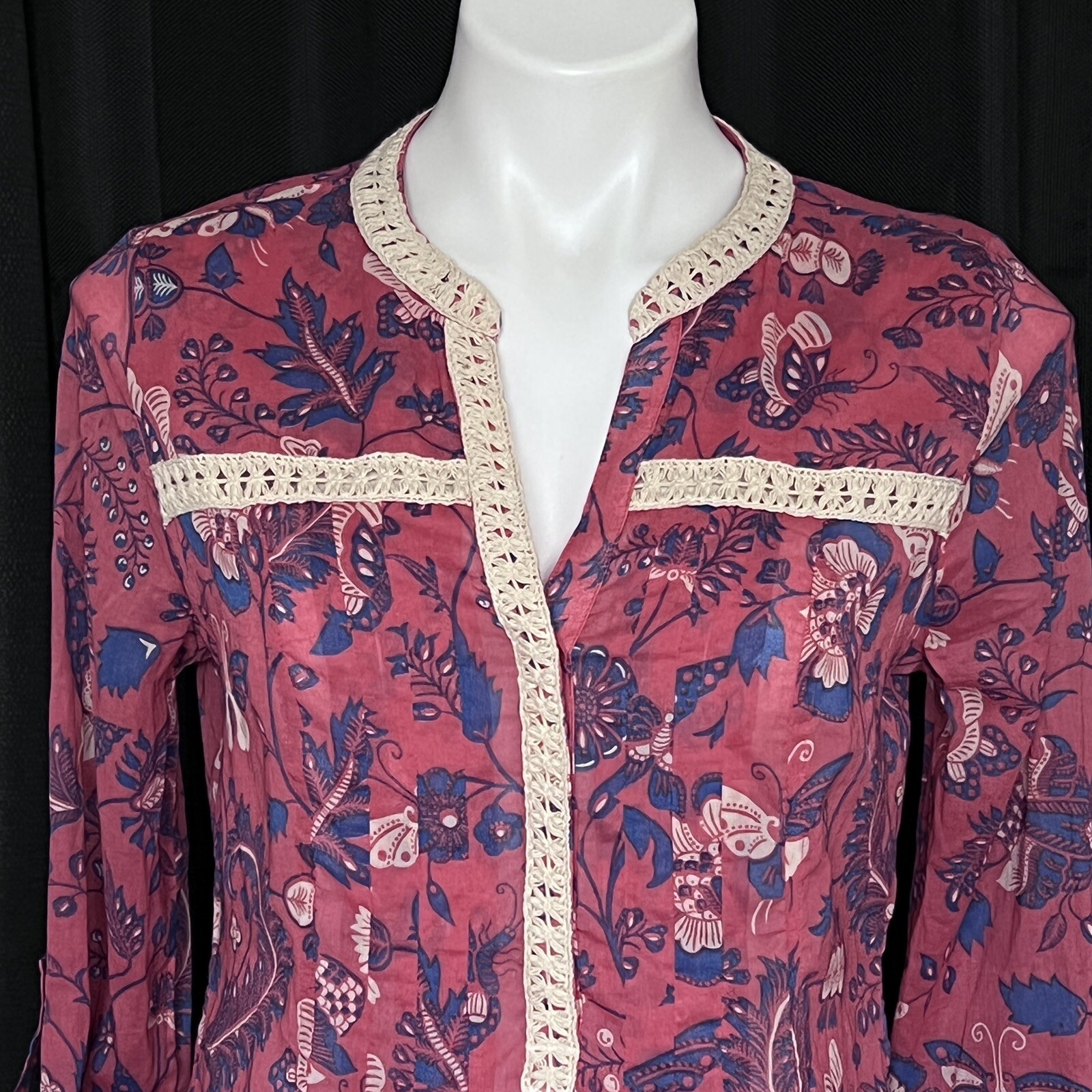 Anthropologie Maeve Blouse Pink Roll Tab Sleeve Flora… - Gem