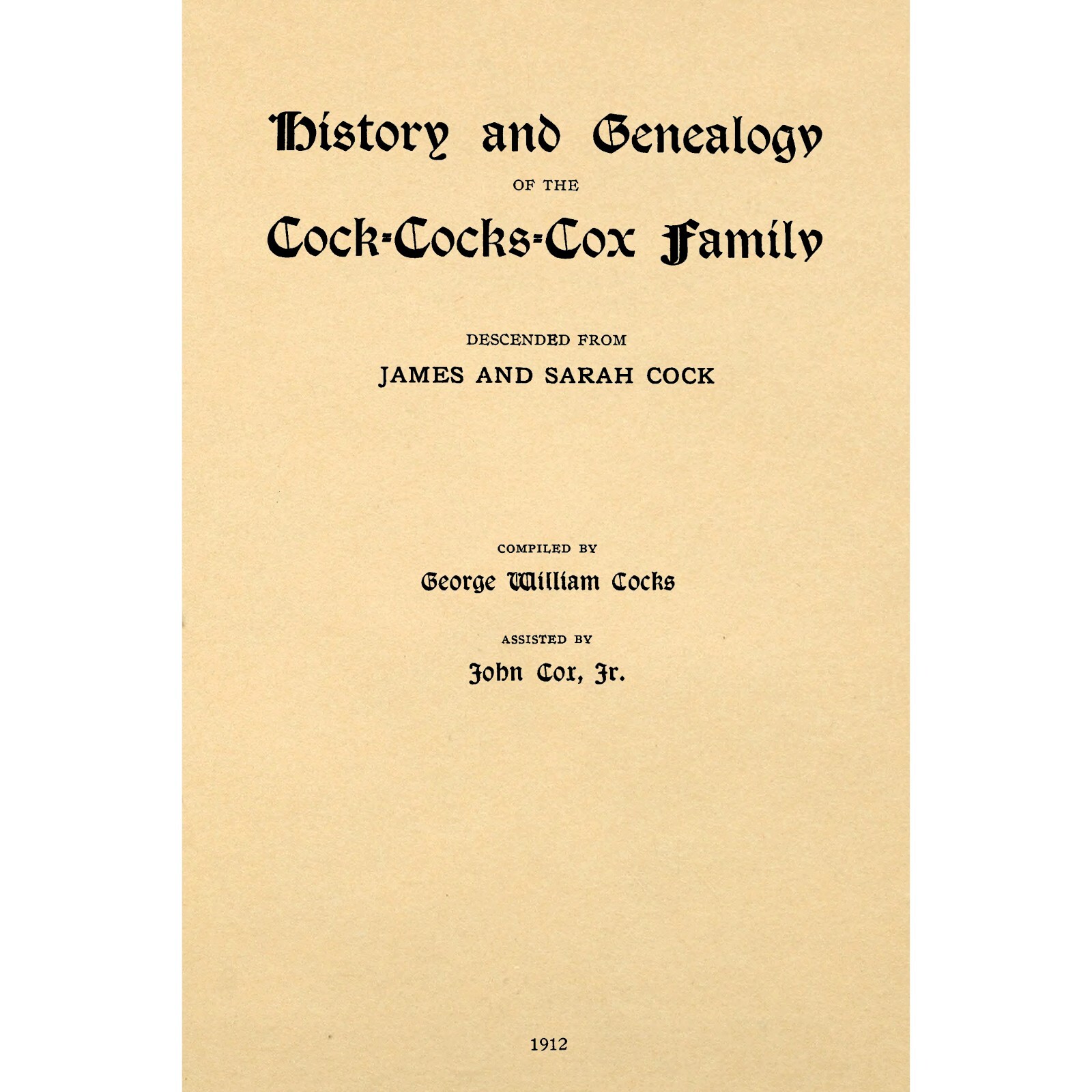 History and Genealogy of the Cock-Cocks-Cox Family | eBay