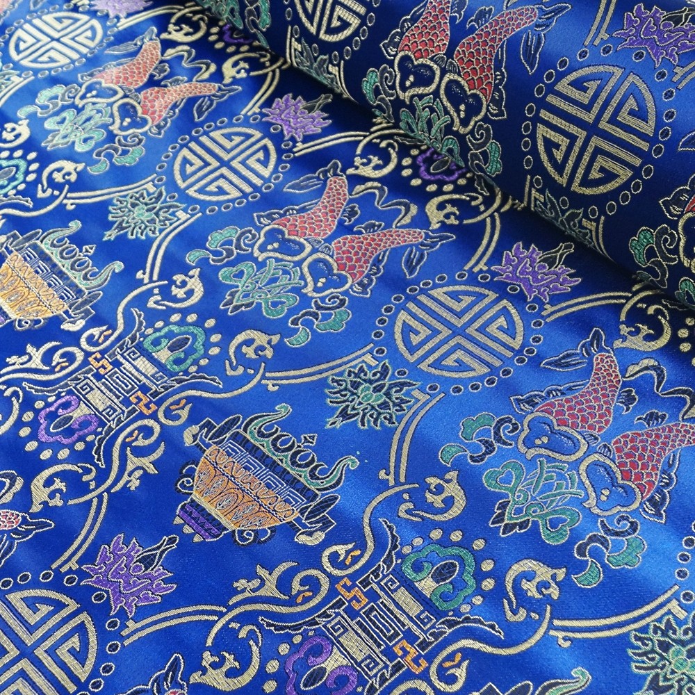 Brocade Fabric Chinese Traditional Style Embroidered Silky Satin 90cm ...