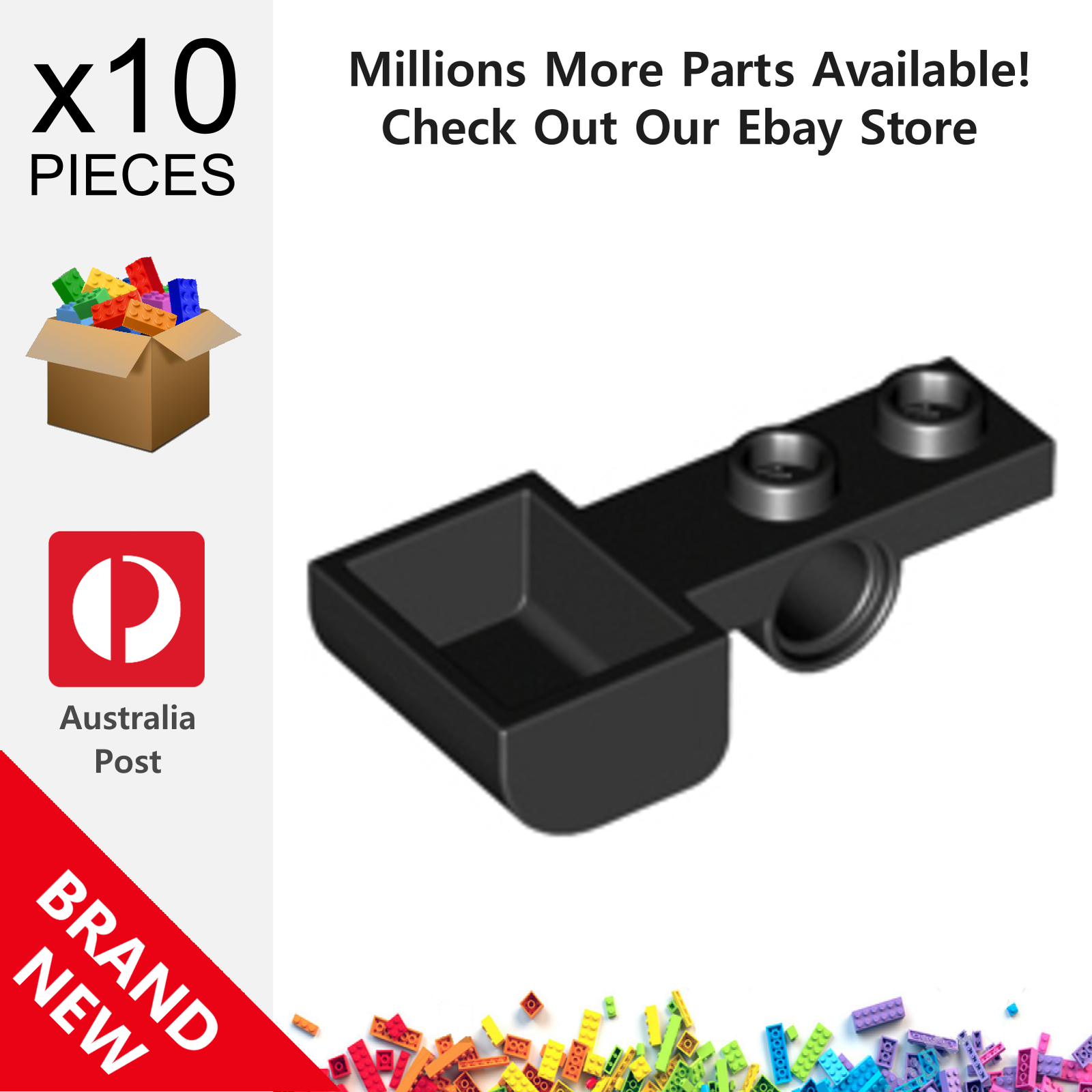 10x Genuine LEGO™ Black Modified 1 x 2 with Pin Hole Plates Plate 88289 ...