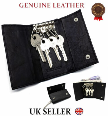 Leather Key Holder / Key Case Wallet Key Ring Soft Nappa Leather Black ...