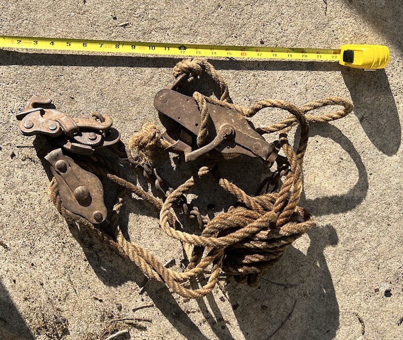 vintage fence stretcher rope pully block & Tackle come along farm | eBay