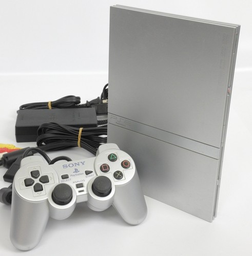 Playstation 2 PS2 Slim Silver Console, Controller, Cables/Cords and ...