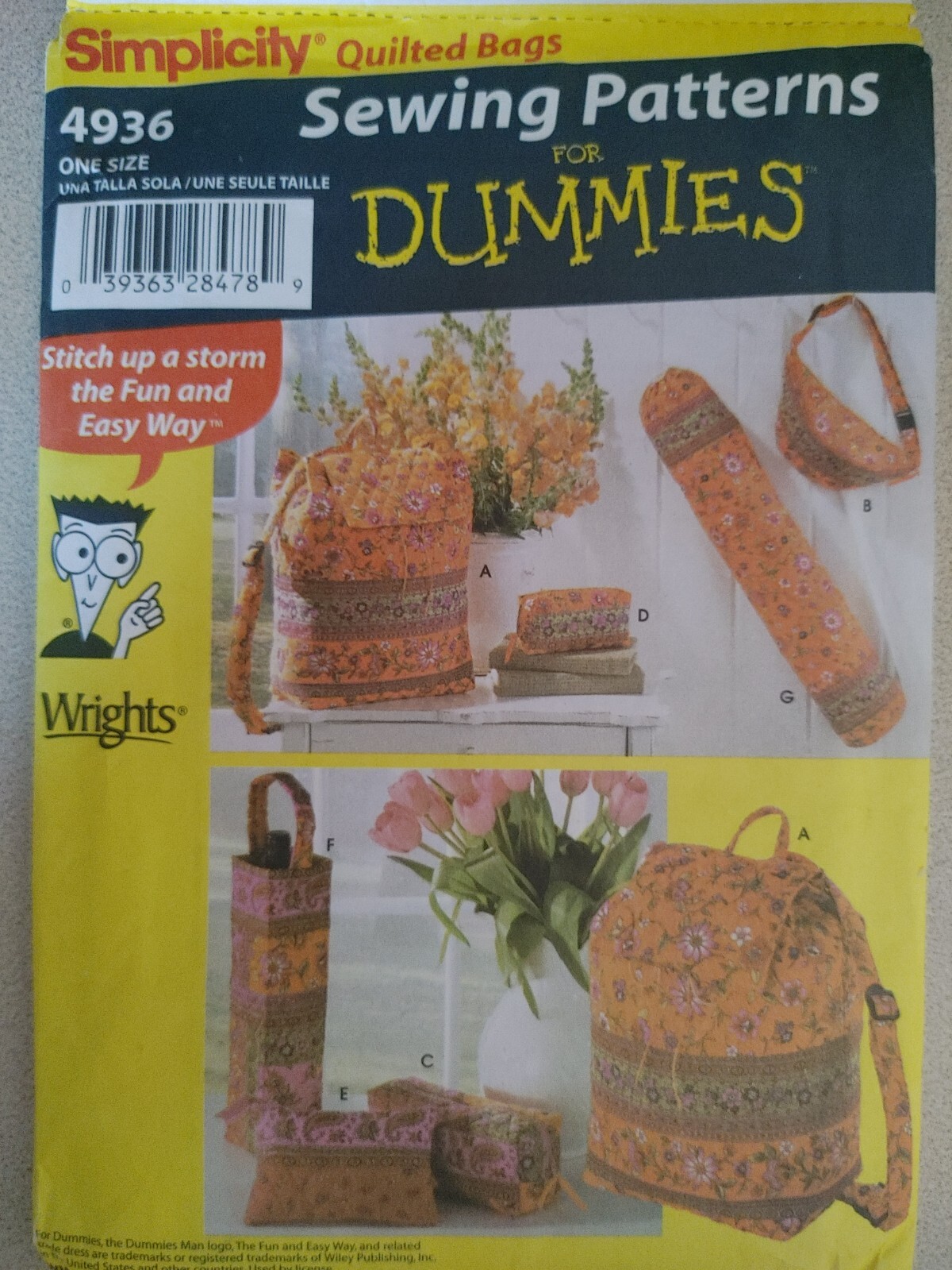 Simplicity Pattern 4936 Quilted Bags Totes Purse Backpack Yoga Bag ...