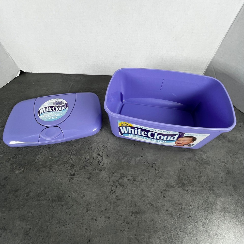 VTG White Cloud Cotton Cloths Wipes Dispenser Reusable Purple ...