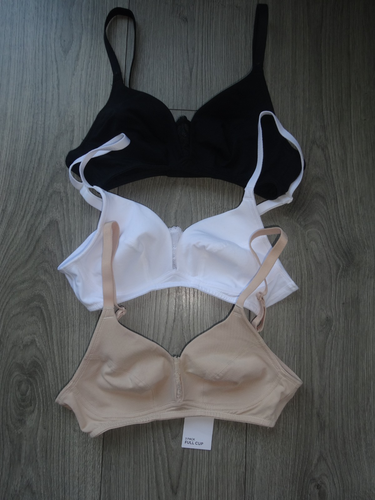 3 PK M&S MARKS & SPENCER NON WIRED FULL CUP BRA'S BLACK/WHITE/NUDE UK ...