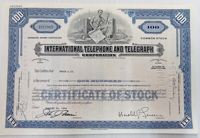 AOP USA International Telephone & Telegraph share certificate for 100 ...