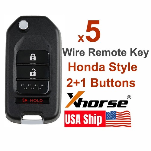 5x Xhorse Universal Wire Remote Key for Honda Flip 2+1 Buttons XKHO02EN ...