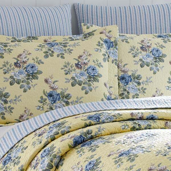 Yellow Green Blue Floral 3 pc Cotton Quilt Set Twin Full Queen King Bed ...