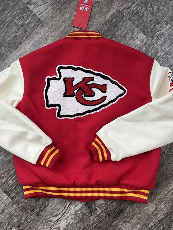NFL Kansas City Chiefs Thick Wool Leather Letterman Varsity Bomber ...