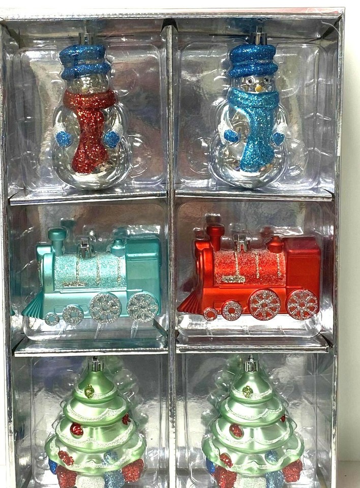 6 Snow Top Shatter-Resistant Train SnowmanChristmas Tree Ornaments | eBay