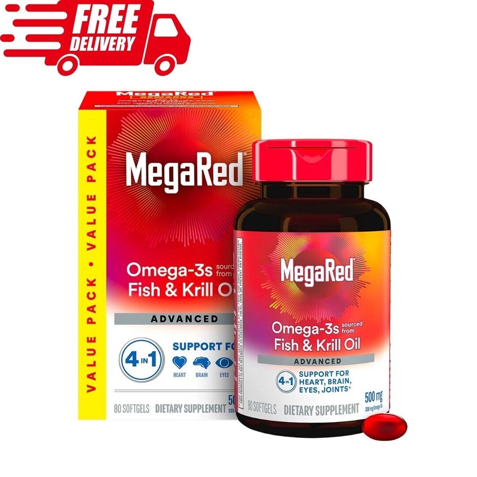 MegaRed 6X Advanced Absorption Omega 3 Fish Oil Supp.500mg 80 Softgels ...