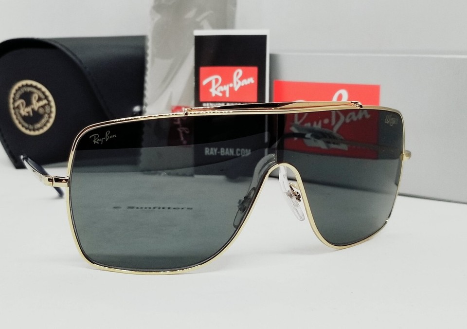 Ray Ban WINGS II polished gold/dark grey RB3697 924687 sunglasses NEW ...