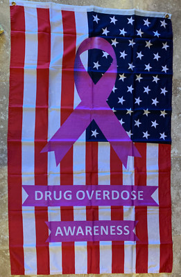 DRUG OVERDOSE USA Pink Ribbon Substance Awareness 3x5 FLAG Vertical ...