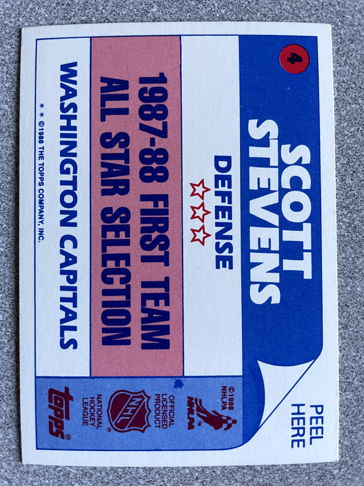 1988-89 Topps Hockey Scott Stevens All-Star Sticker Card #4 Capitals ...