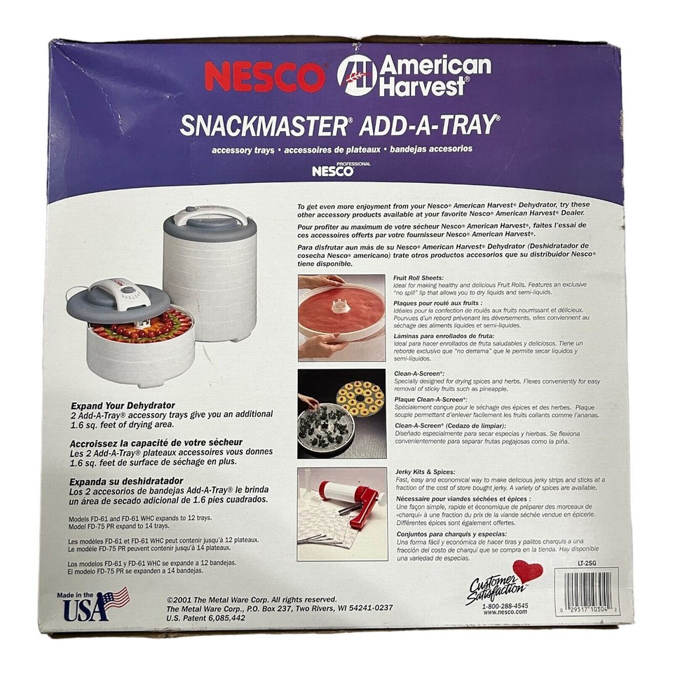 NEW Nesco American Harvest Snackmaster Add-a-tray Set of 2 FD-61/WHC/FD ...