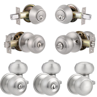 Probrico Brushed Nickel Entry Privacy Passage Dummy Lock Set Round Door ...