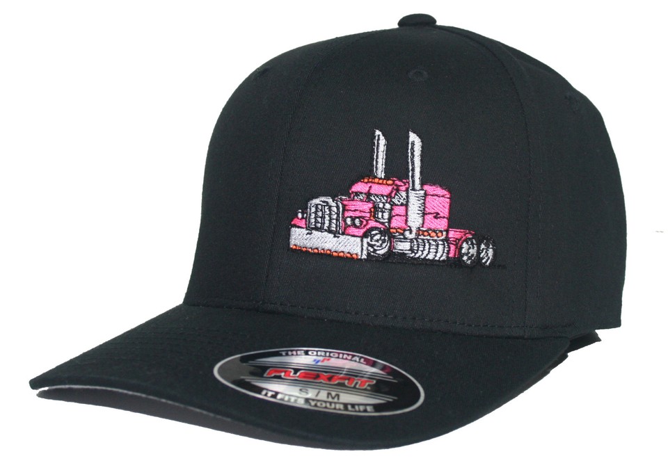 TRUCKER HAT FLEXFIT FITTED CAP BIG RIG TRUCK PETERBILT KENWORTH ...