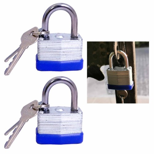 2 Pc Heavy Duty Laminated Keyed Pad Locks 40mm Hardened Durable Steel ...