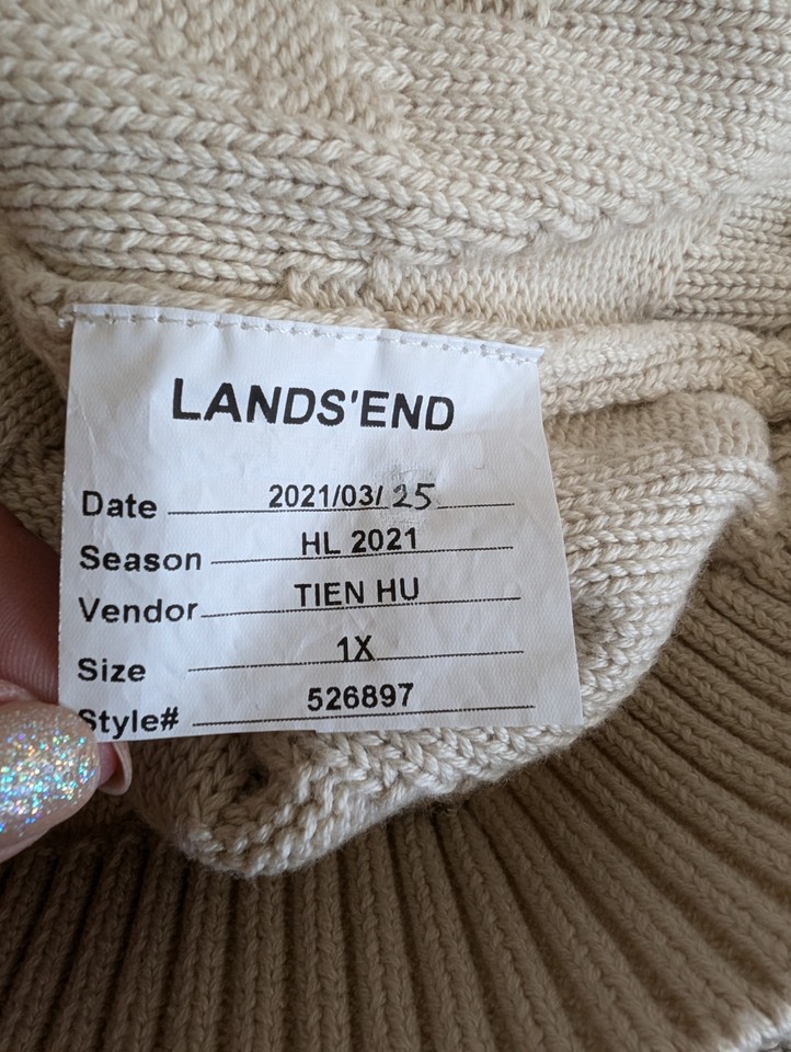 Lands End sweater drifter holiday tree pine cream ivory womens plus 1X ...