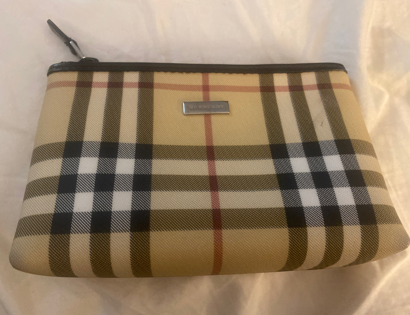BURBERRY Nova Check Pouch PVC Black Leather Beige - Gem