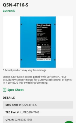 NEW Lutron Softswitch QSN-4T16-S Energi Saver Node Panel 120-277V 0-10V ...