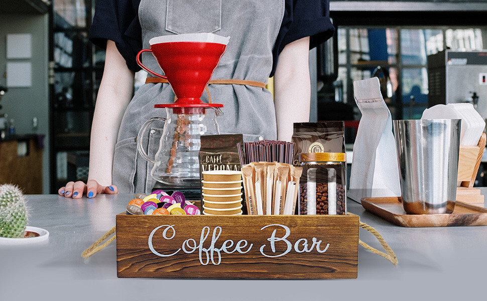 Wooden Coffee Station Organizer-3 Removable Dividers-Bar Accessories ...