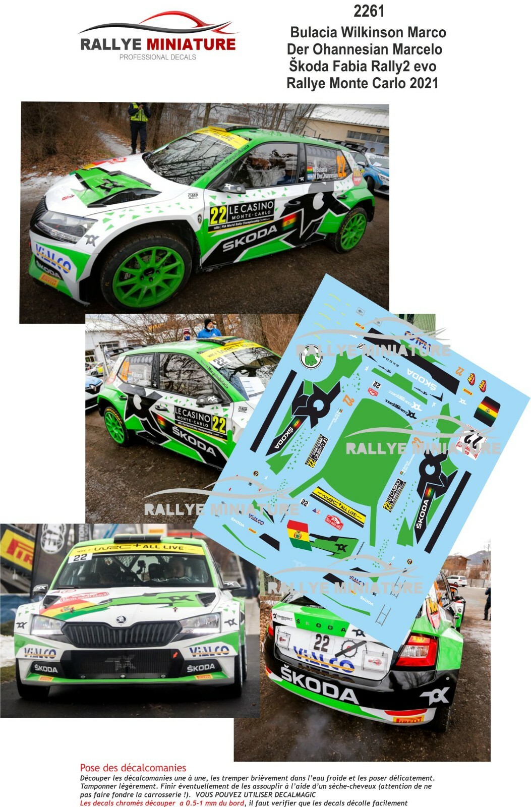 DECALS 1/24 REF 2261 SKODA FABIA BULACIA RALLYE MONTE CARLO 2021 WRC ...