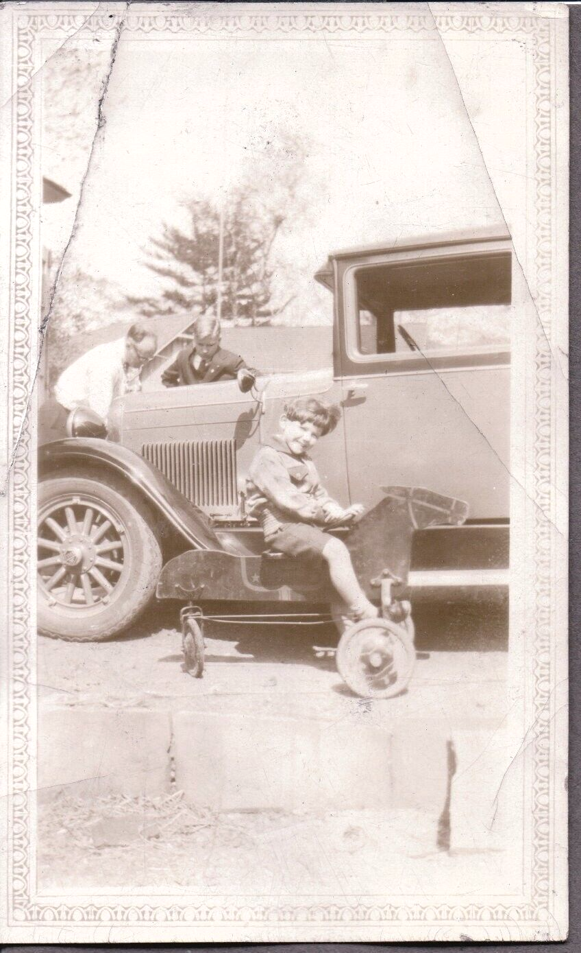 PHOTOGRAPH AUTO BOYS TOY HORSE PEDAL CAR TRUCKEE CALIFORNIA RENO NEVADA ...