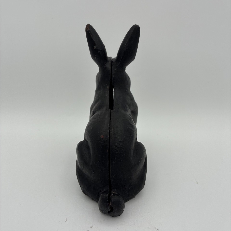Vintage Black Cast Iron Bunny Rabbit Coin Bank | eBay