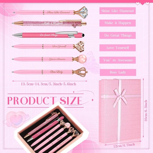 6 Pcs Fancy Pens for Women Crystal Diamond Pen Journaling Pretty Pink ...