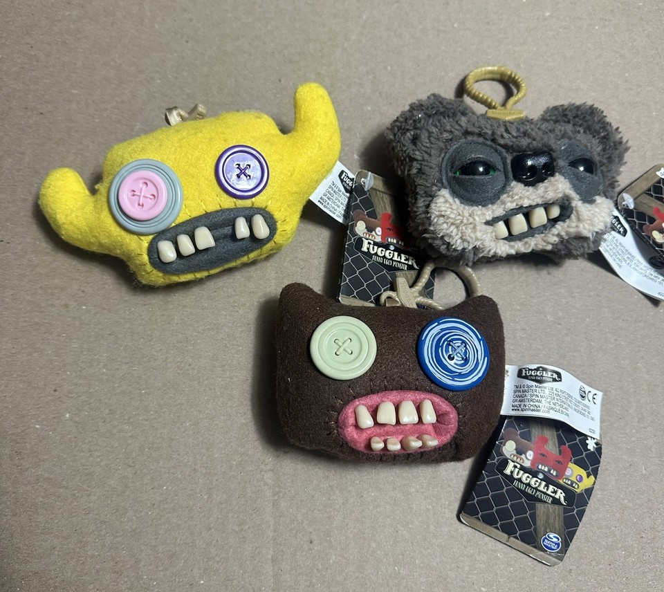 3 SPINMASTER Fuggler Funny Ugly Monster Plush Clip On KEY CHAIN Pouch ...
