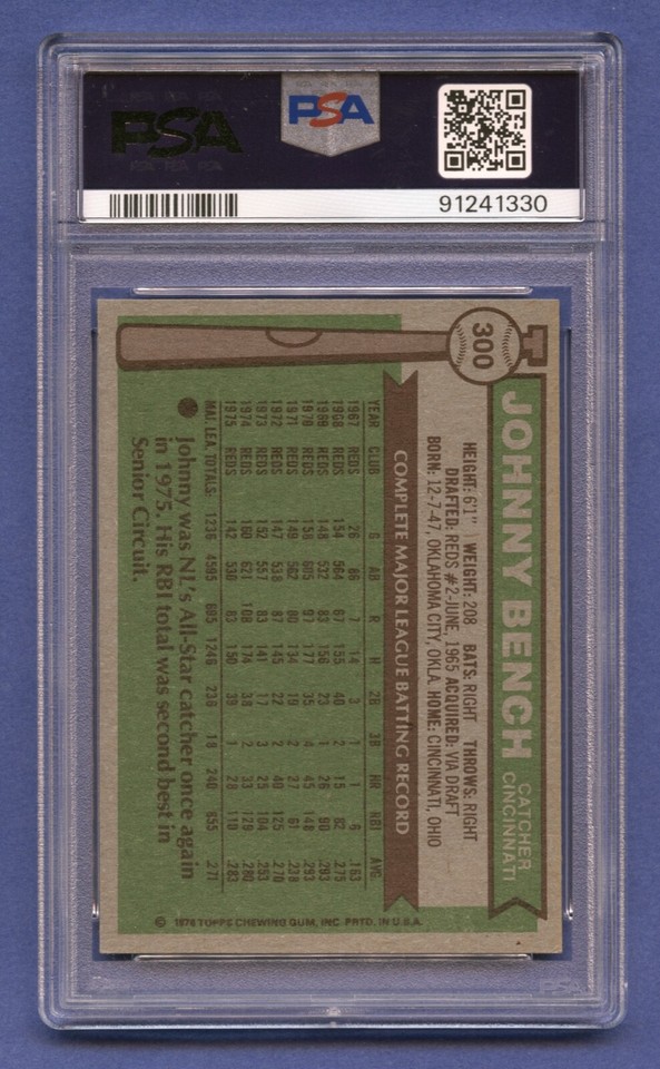 1976 JOHNNY BENCH PSA 8 NM-MT TOPPS CINCINNATI REDS HOF RAZOR SHARP ...