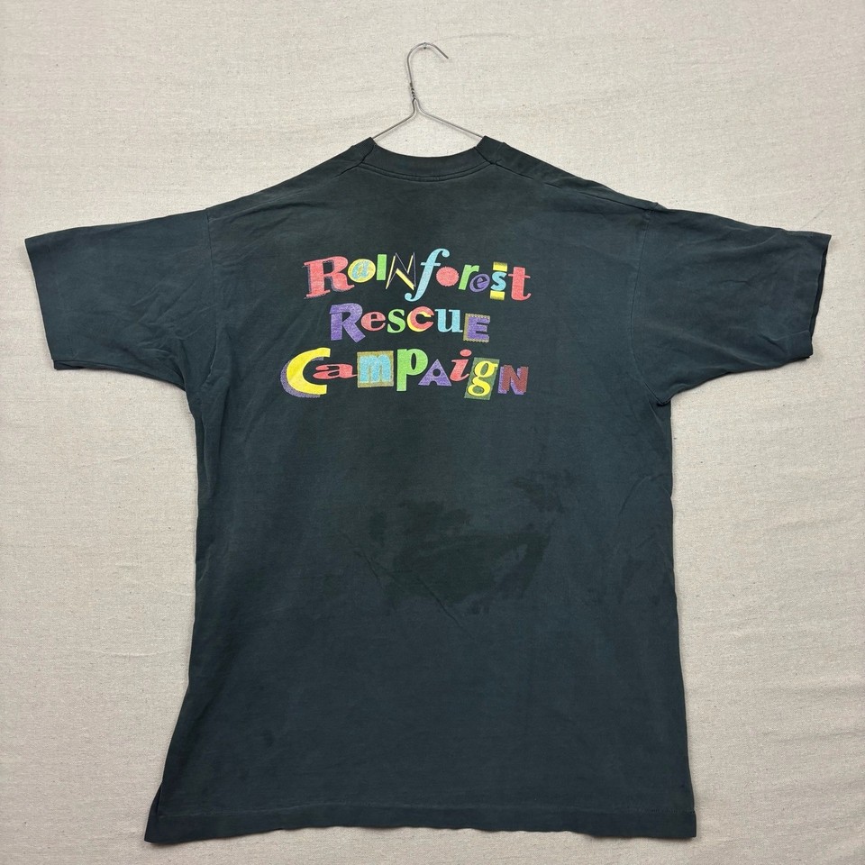 VTG 1992 Rainforest Rescue Campaign Hapi Eagle T Shirt Faded Black ...