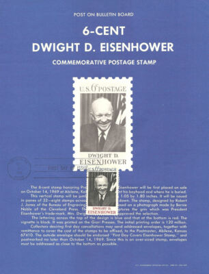 #1383 6c Dwight Eisenhower Stamp Poster- Unofficial Souvenir Page Flat ...