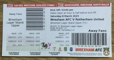 WREXHAM v ROTHERHAM UTD TICKET - 08/03/25 - LEAGUE 1 | eBay UK