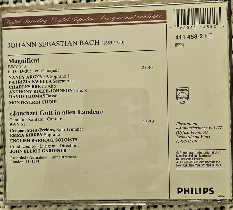 Bach: Magnificat , Jauchzet Gott (Philips 411 458-2) John Elliot ...