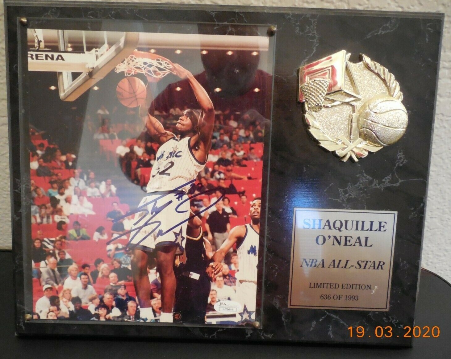 Shaquille O'Neal NBA All Star Plaque/Autograph-Ltd. Edit.#636 of 1993 w ...