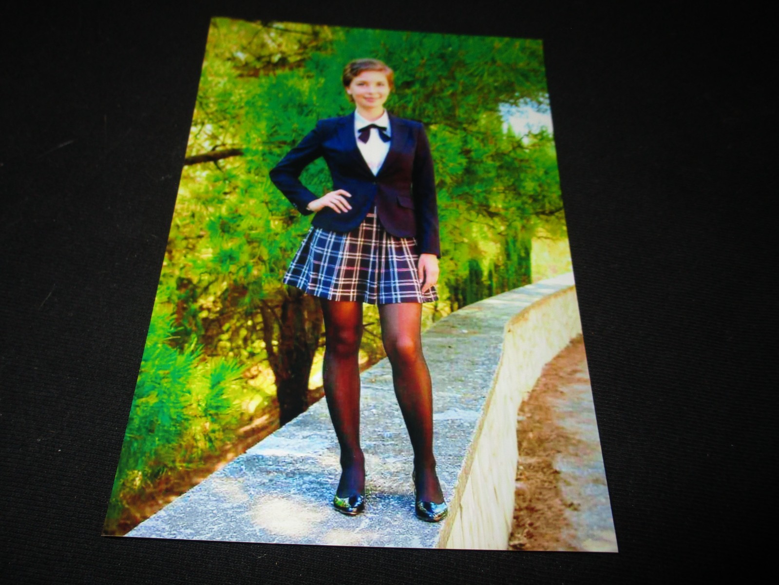 CUTE BLONDE PREPPY MODEL POSING IN UNIFORM-PLAID SKIRT-BROWN PANTYHOSE ...