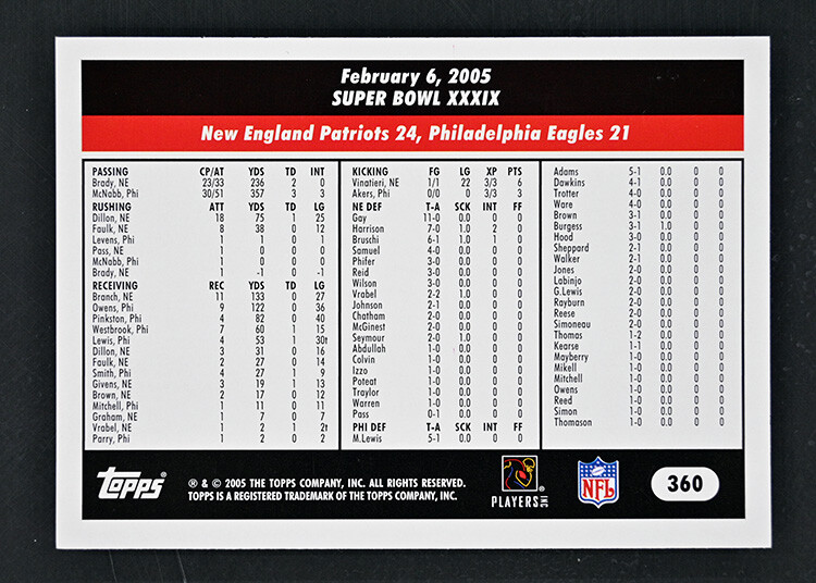 2005 Topps #360 Tom Brady Post Season Highlights New England Patriots ...