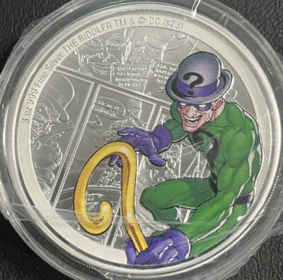 2023 3 Oz .999 Silver Niue DC Villains The Riddler Colorized Proof Coin ...