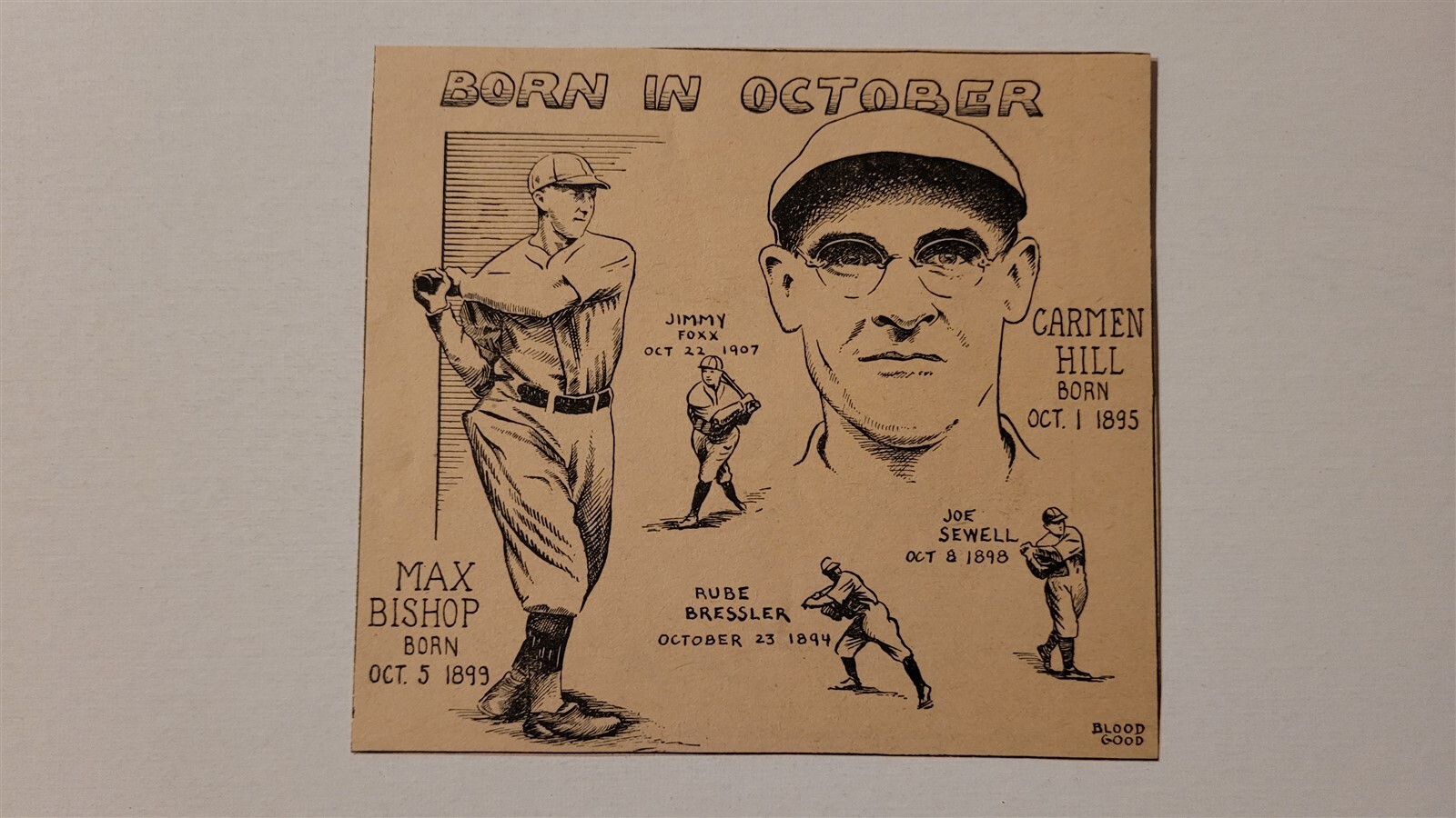 Carmen Hill Max Bishop Joe Sewell Rube Bressler Jimmie Foxx 1929 Sketch ...