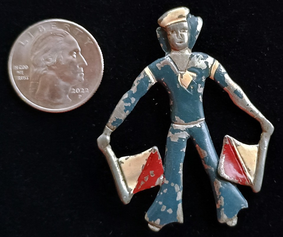 Vintage Costume Jewelry Navy Signalman w/ Semaphore Flags Pewter-Tone ...
