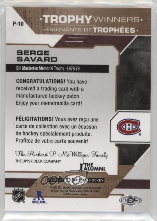 2022-23 O-Pee-Chee Trophy Winners Manufactured Serge Savard #P-10 Patch ...
