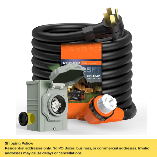 50A Generator Cord 25FT & Power Inlet Box, 125/250V 12500W Outdoor Kit ...