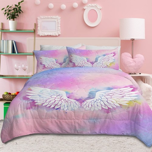 3pcs Rainbow Angel Wings Ultra Soft Bedding Comforter Set cozy Bedding ...