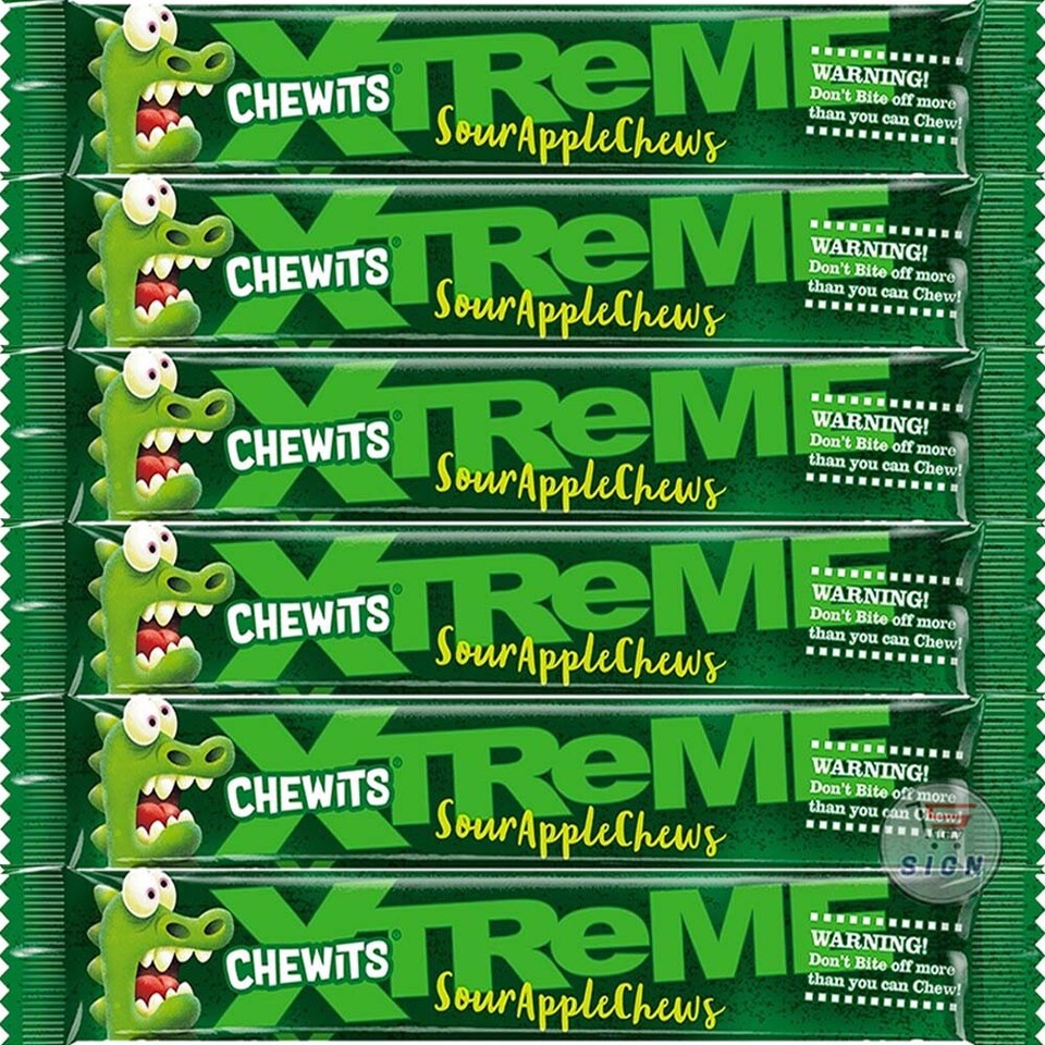 Chewits Xtreme Extremely Sour Apple,Lemon,Cherry 34g FULL BOX SWEETS ...