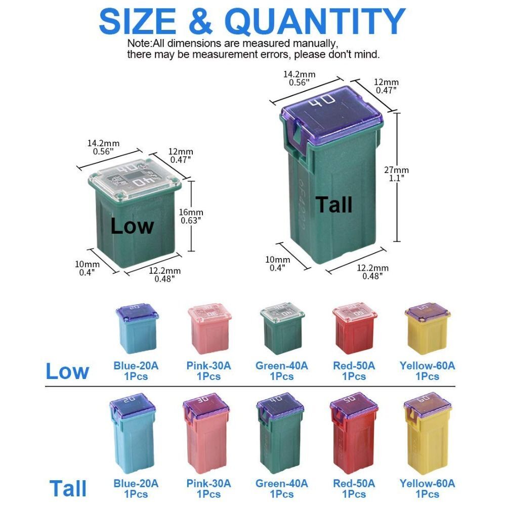 10 Pack 20/30/40/50/60 Amp Micro Cartridge Fuses Cars/SUVs and Trucks ...