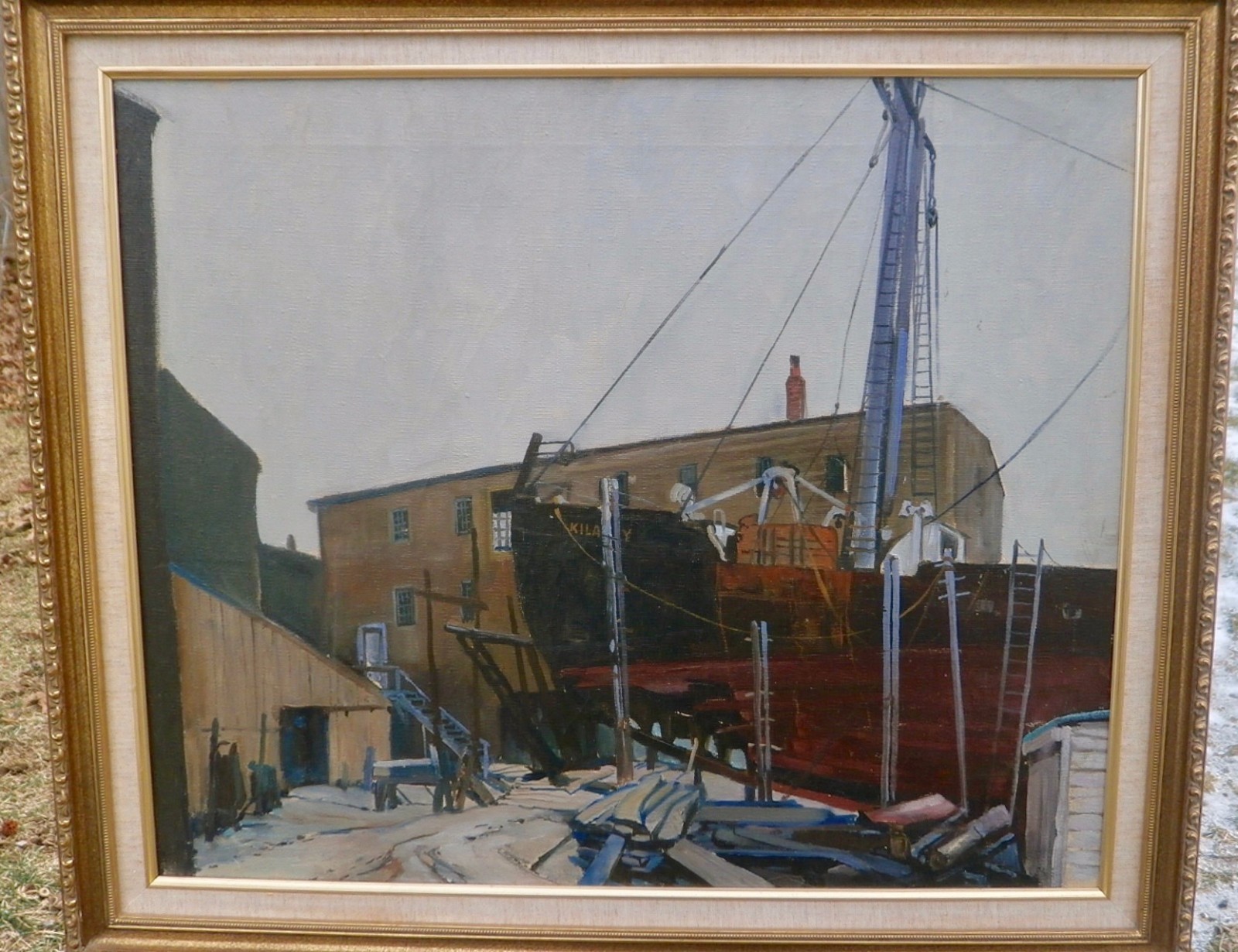 "Shipyard" 20" x 24" Oil Painting-Circa 1940s-Harold Drake Tannar | eBay