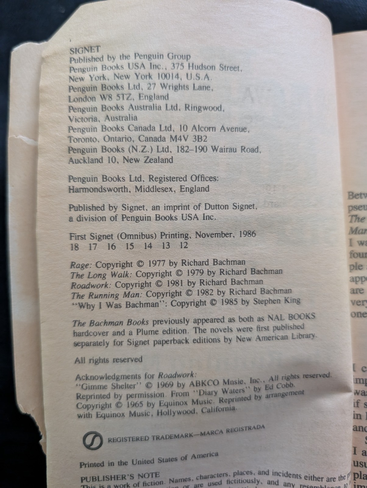 The Bachman Books by Stephen King First Signet Edition & Printing ...